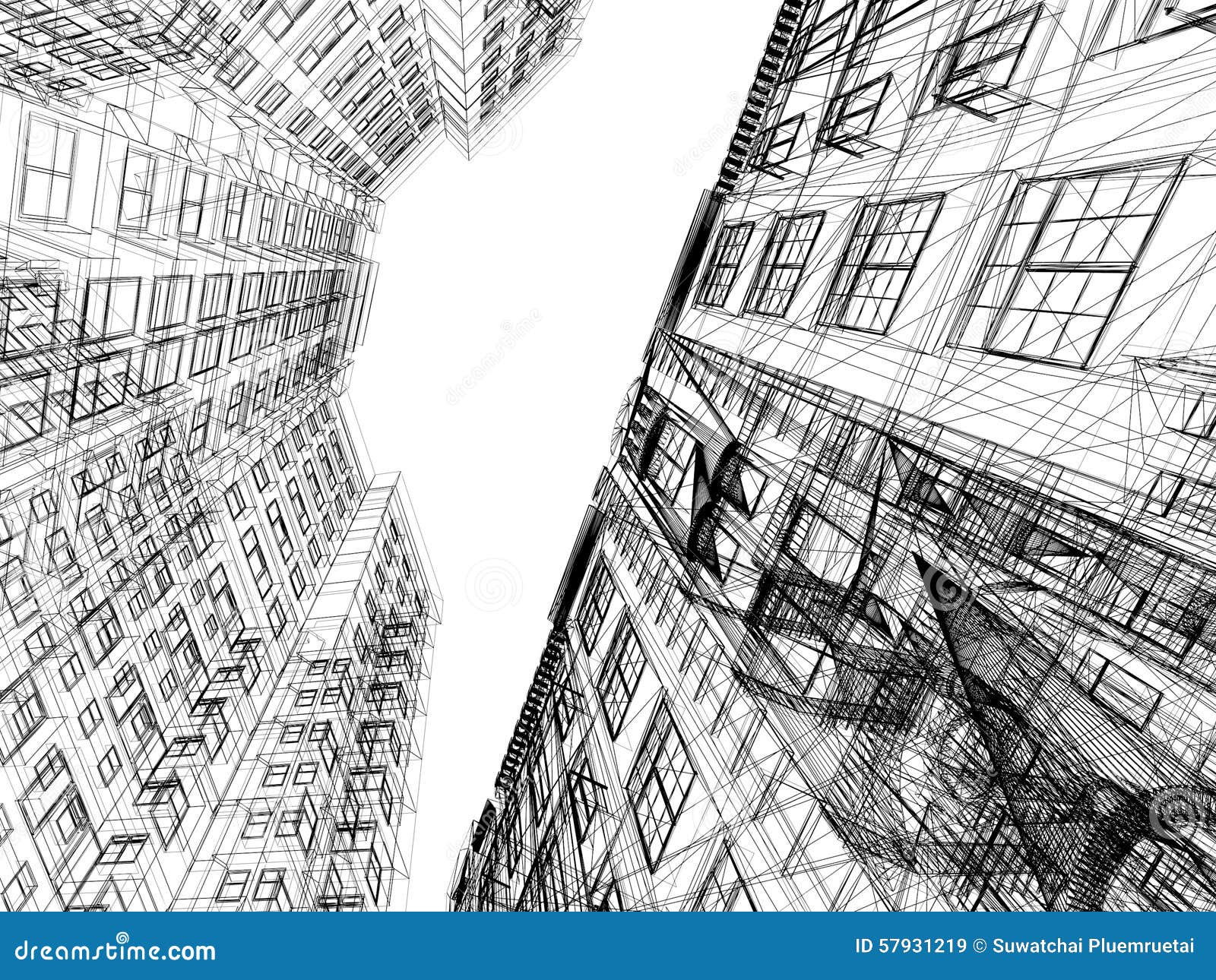 Abstract Wireframe of 3D Architecture Stock Illustration - Illustration ...