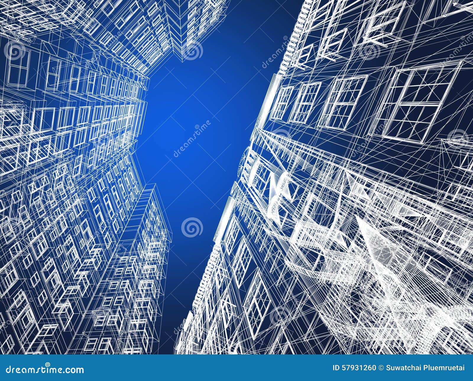 Abstract Wireframe of 3D Architecture Stock Illustration - Illustration ...