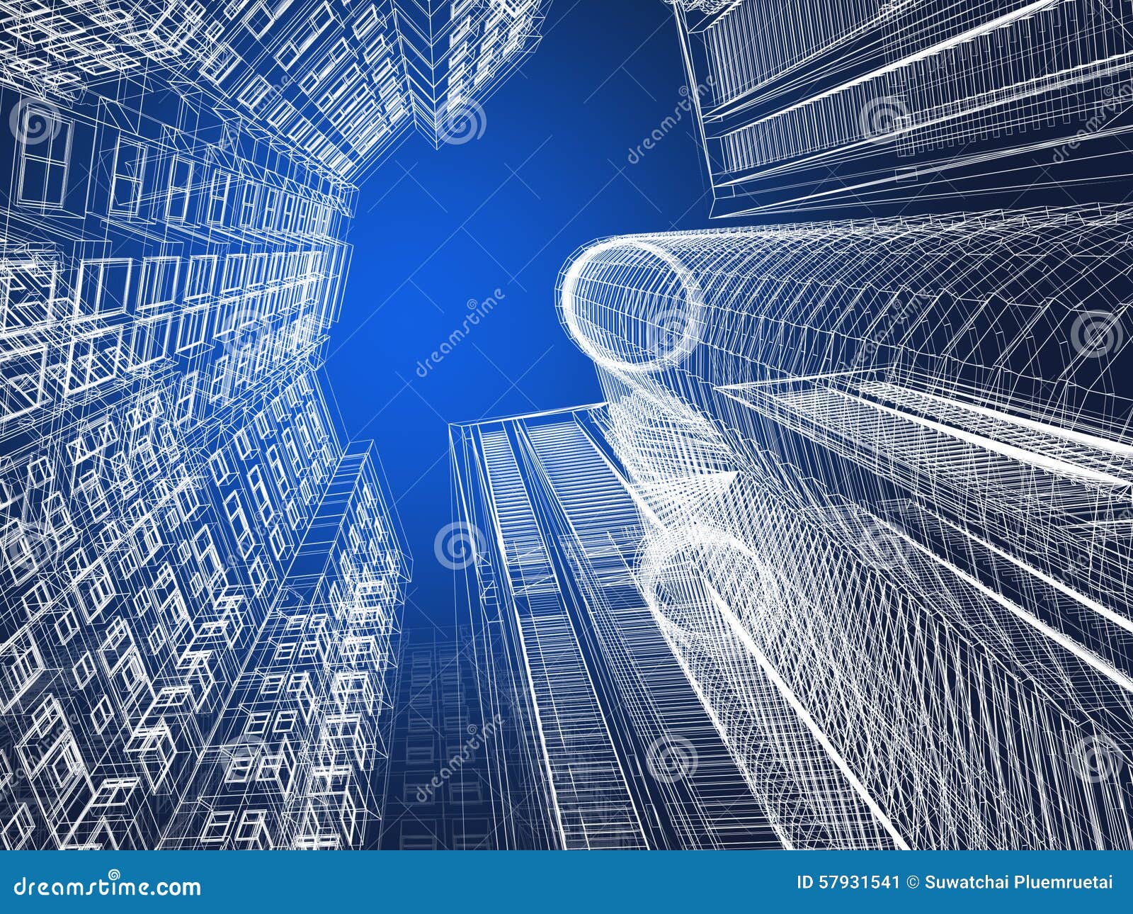 Abstract Wireframe of 3D Architecture Stock Illustration - Illustration ...