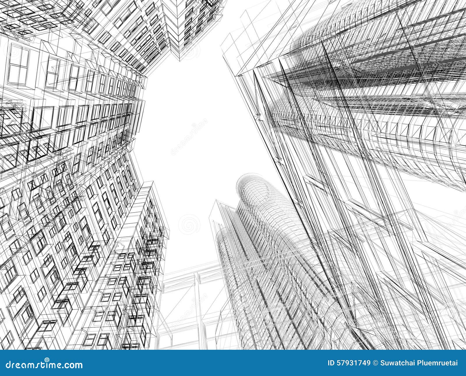 Abstract Wireframe of 3D Architecture Stock Illustration - Illustration ...