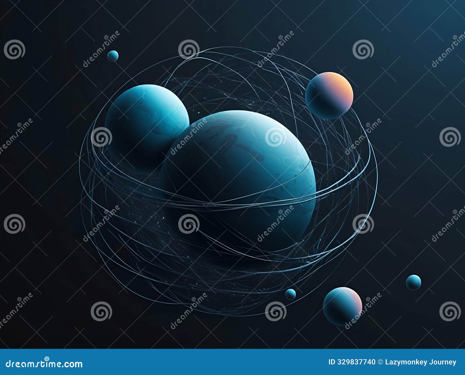 Abstract Wireframe Dark Color with Spheres Planet System Stock ...