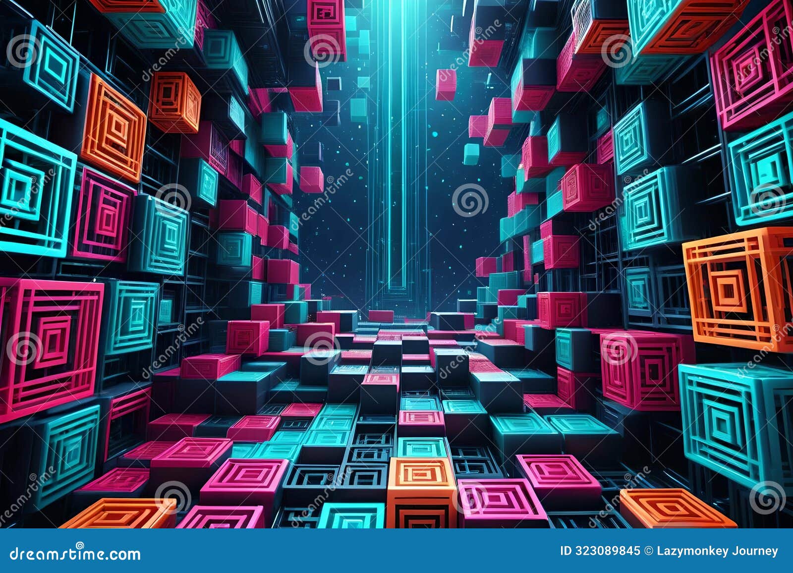Abstract Wireframe Fantasy Pixel Blocks Technology Abstract Background ...