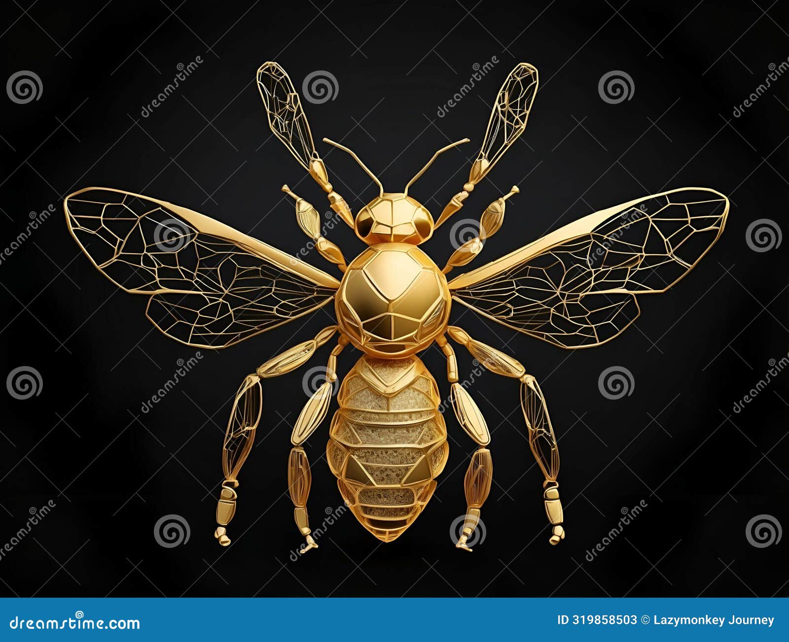 Abstract Wireframe Golden Bee Polygons Isolated on Black Background ...
