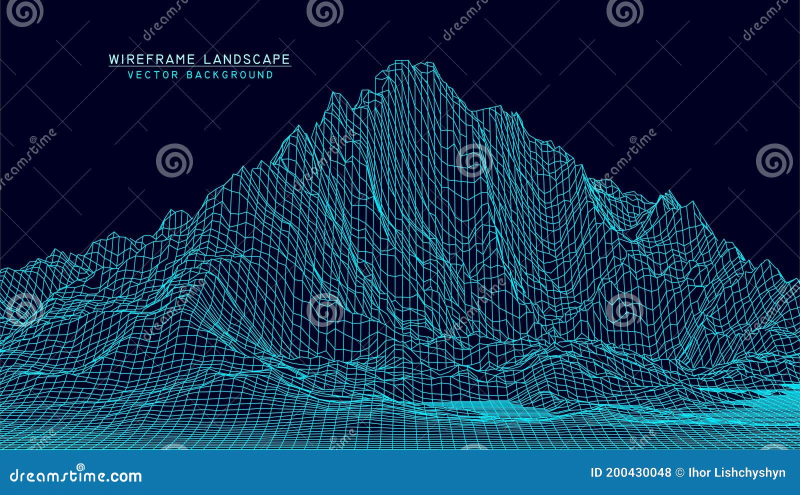 Abstract Wireframe Landscape on Green Background. Technology Vector ...