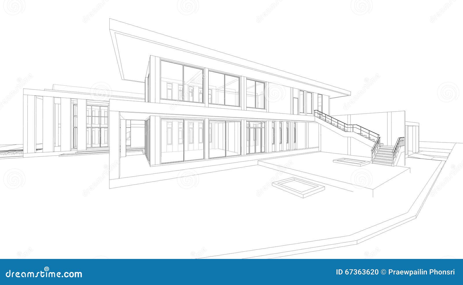 Abstract Wireframe Perspective of 3D House Rendering. Stock ...