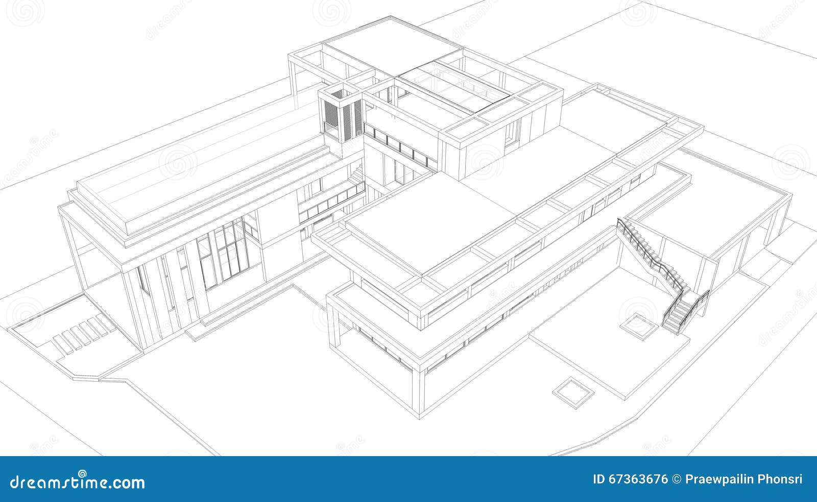 Abstract Wireframe Perspective of 3D House Rendering. Stock ...