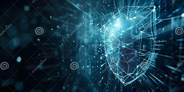Abstract Wireframe Shield Symbolizing Data Protection and Cybersecurity ...