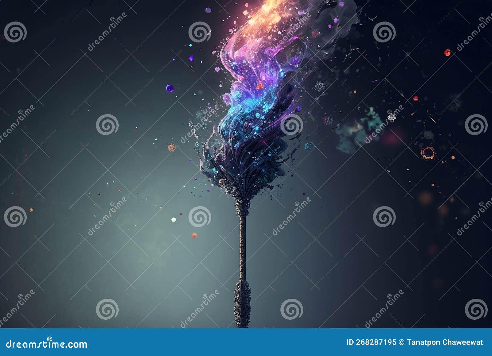 Abstract Wizard or Witch Magic Wand with Colorful Cast Spell Lighting ...
