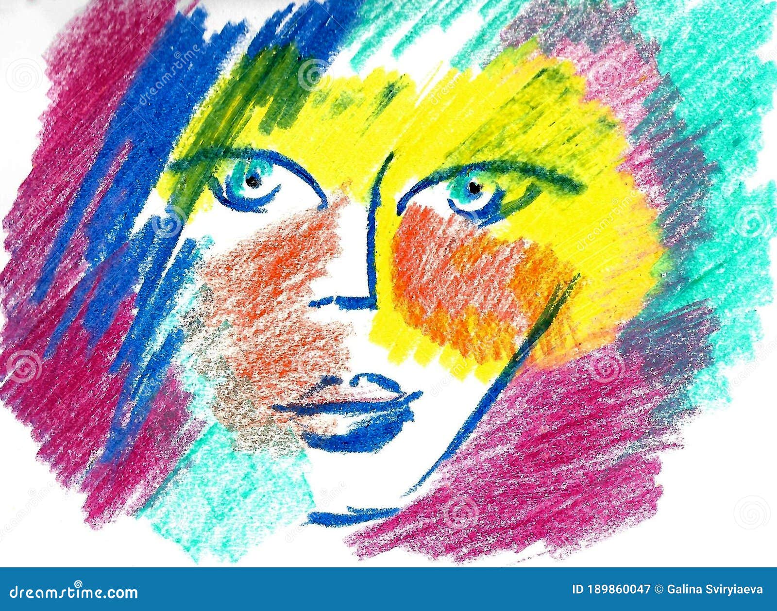 Abstract Woman Face Crayons Drawing Portret Minimalistic Style