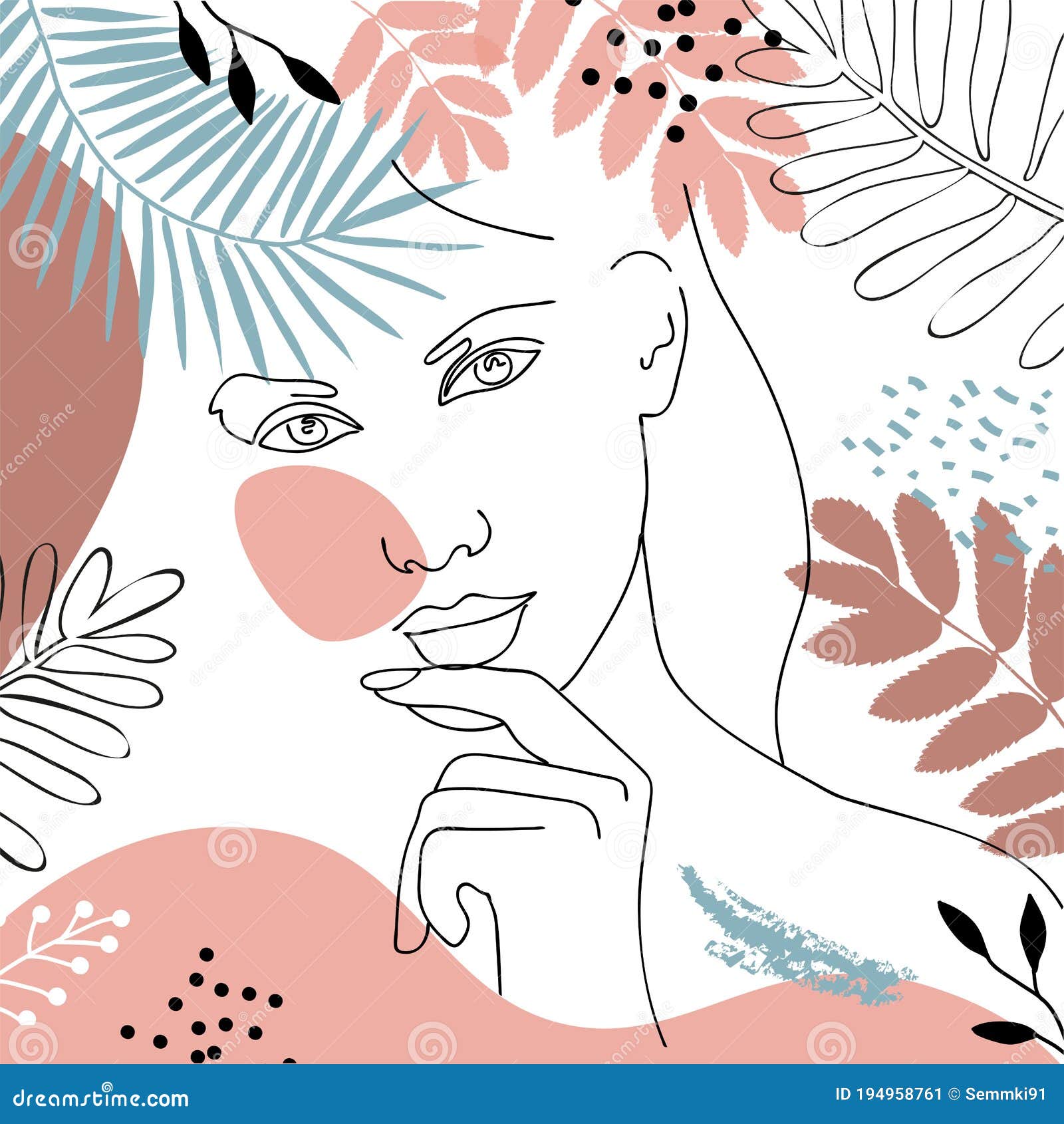 Abstract Woman Face Line Drawing Vector Portret Minimalistic Style