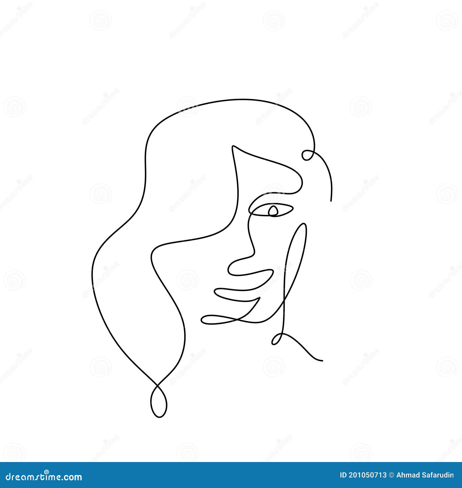 Abstract Woman Face One Line Drawing Portrait Minimalistic Style