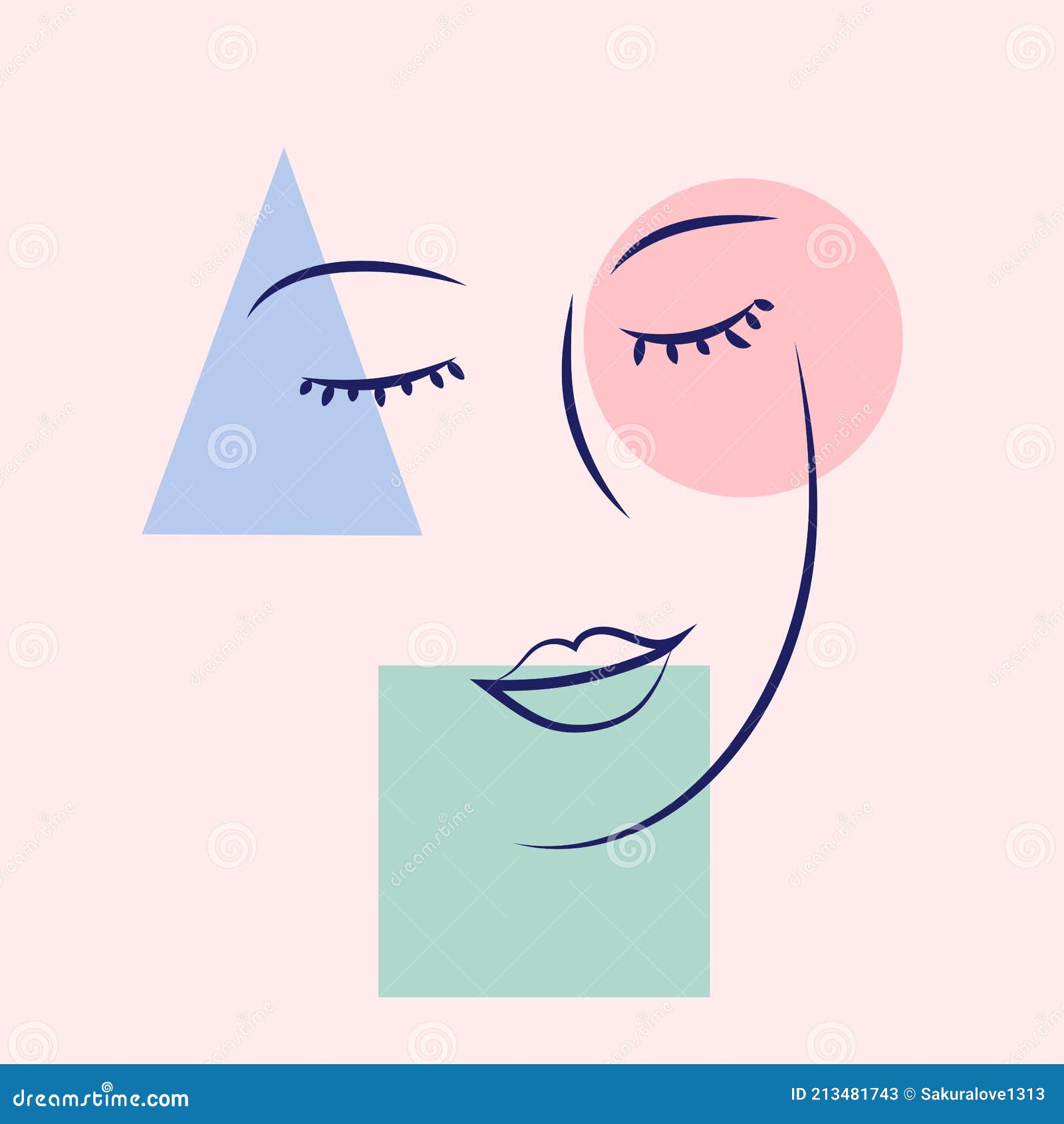 Abstract Woman Face One Line Drawing Portret Minimalistic Style