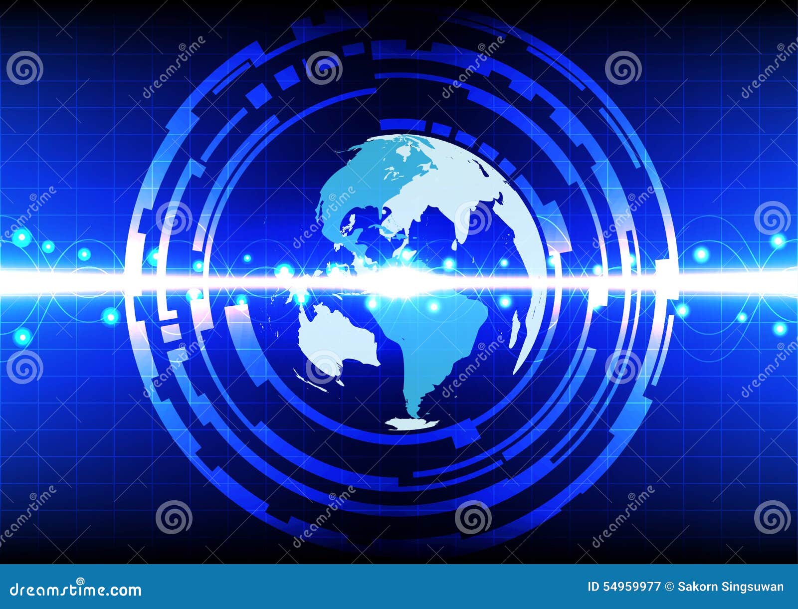 Abstract World Line Circle Effect on Blue Color Background Stock Vector ...