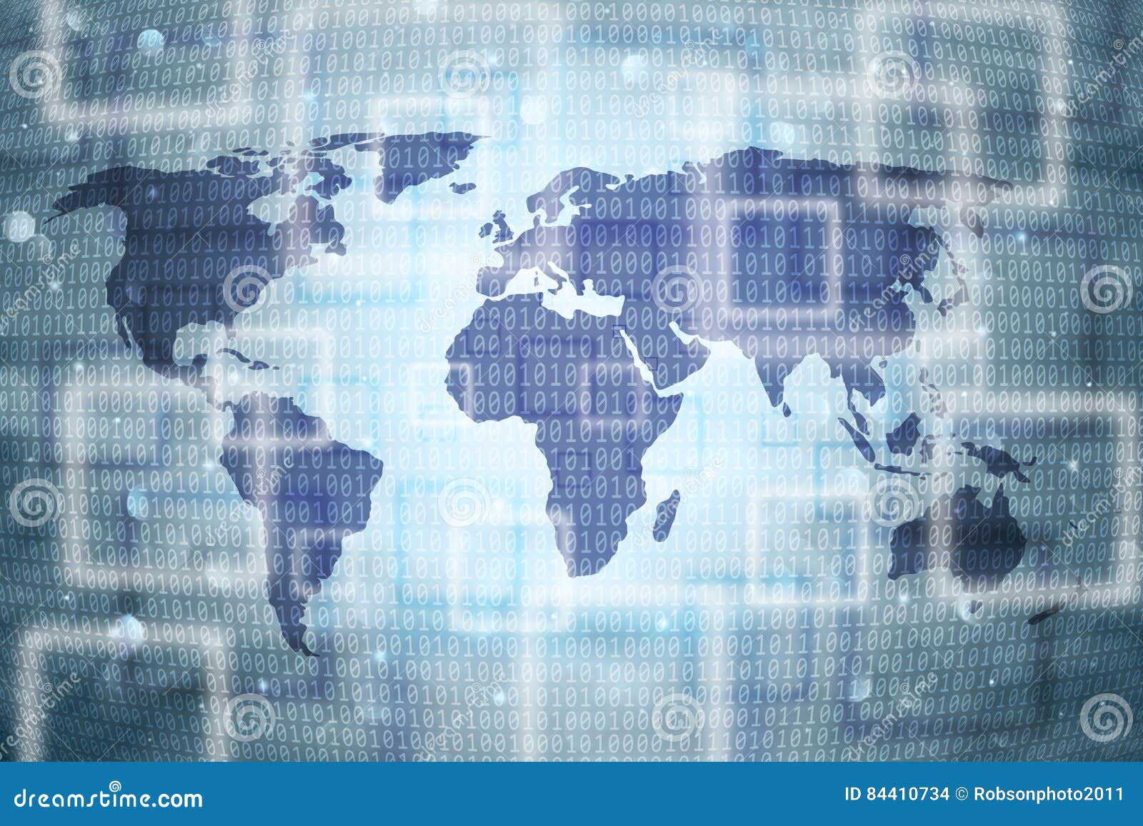 Abstract World Map with Binary Data Numbers Stock Illustration ...