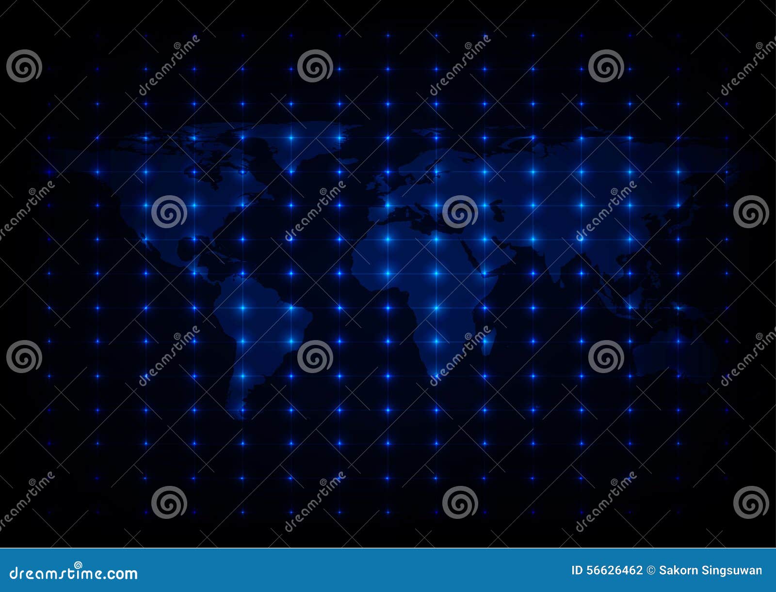 Abstract World Map Blue Lights Vector Background Stock Vector ...