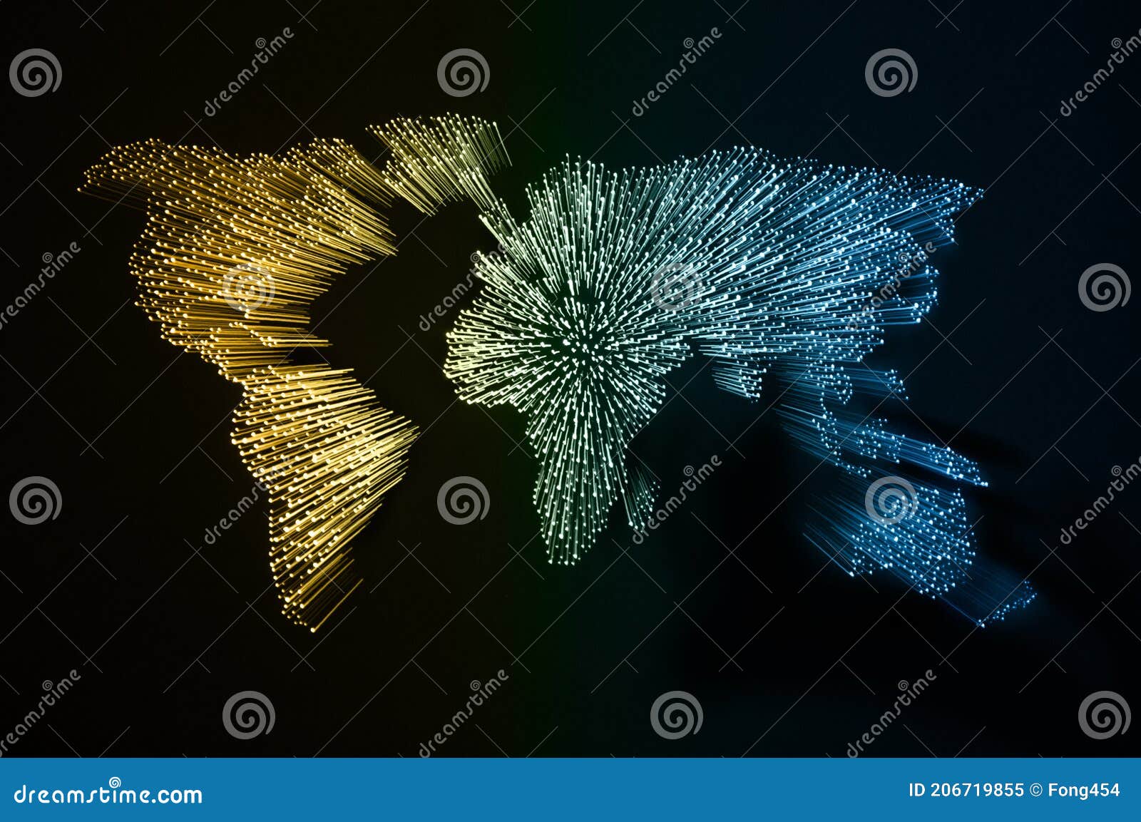 Abstract World Map Built Up by Many Tiny Light Spot Isolated on Black ...