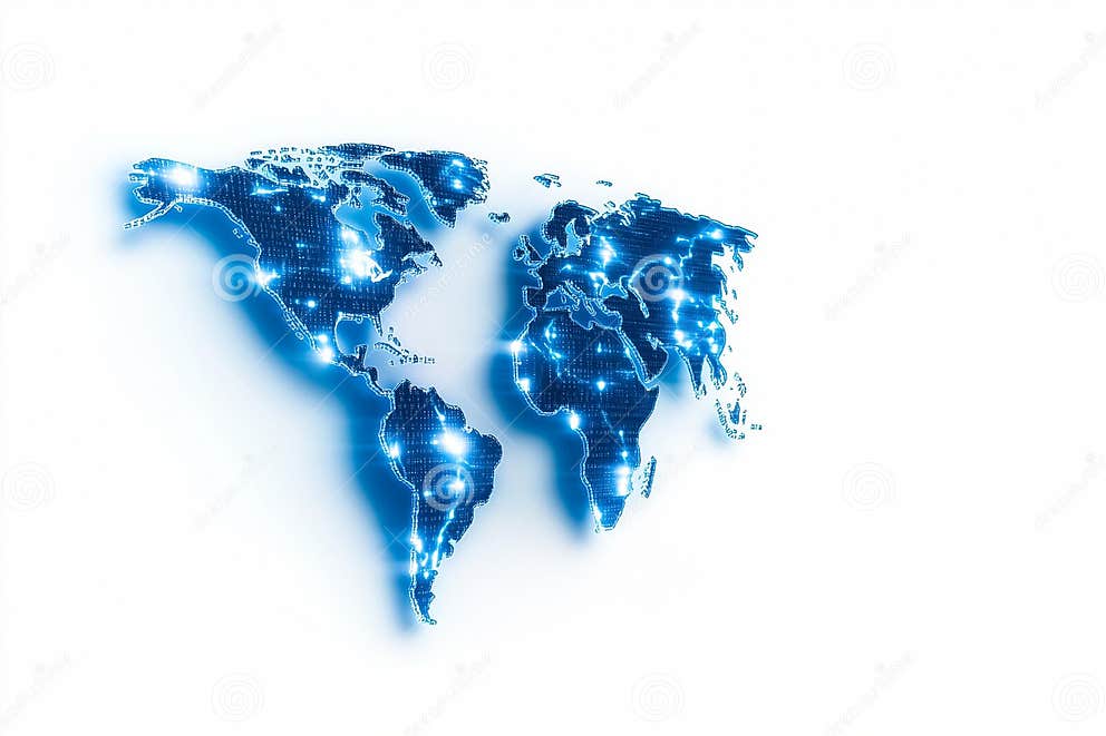 An Abstract World Map Formed by Glowing Binary Code, Symbolizing ...