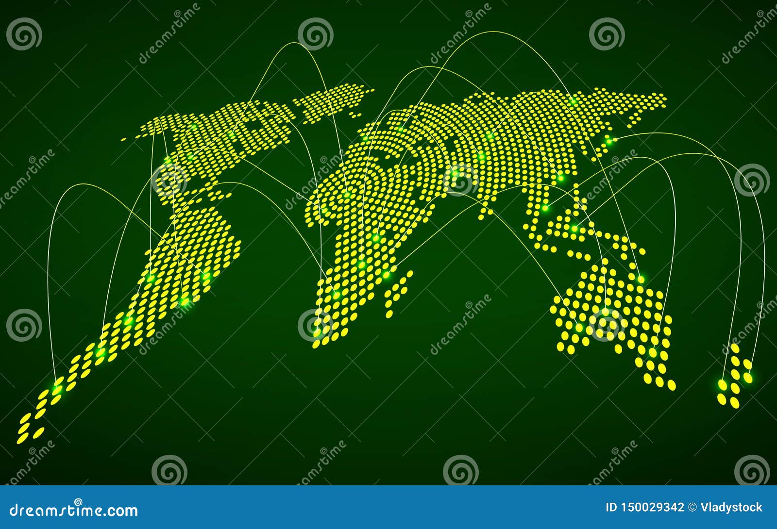Abstract World Map with Glowing Radial Dots Stock Vector - Illustration ...
