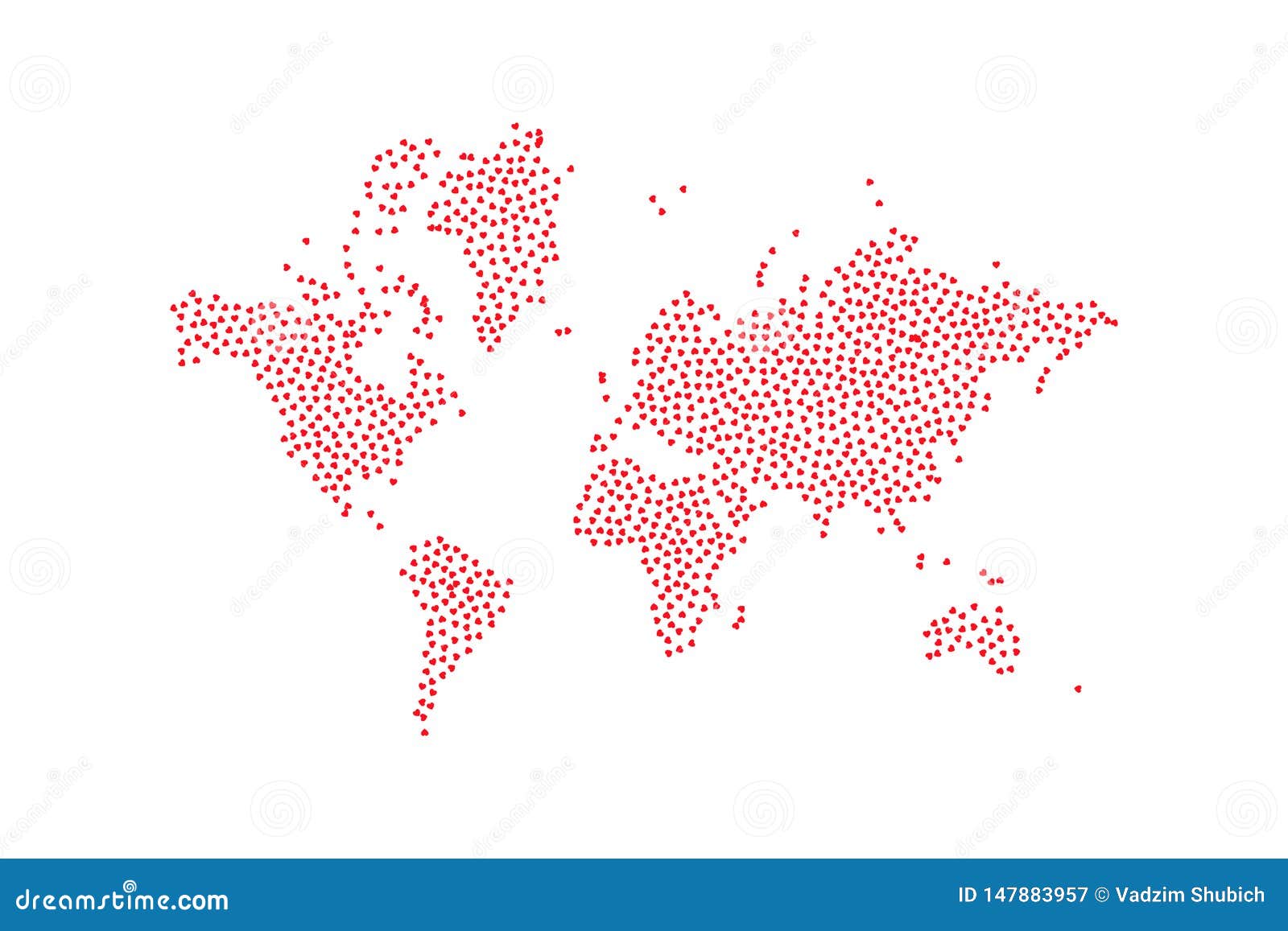 Abstract World Map with Hearts. Flat Vector Illustration EPS 10 Stock ...