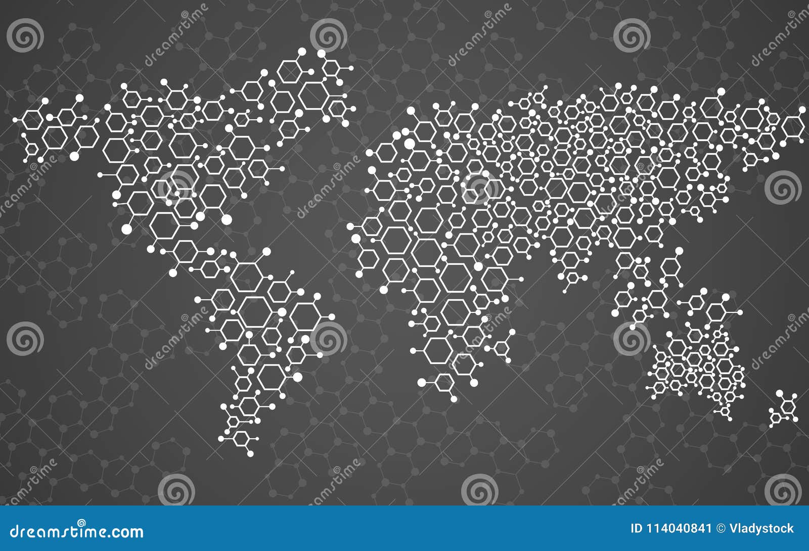Abstract World Map of Hexagonal Molecular Structures Stock Vector ...