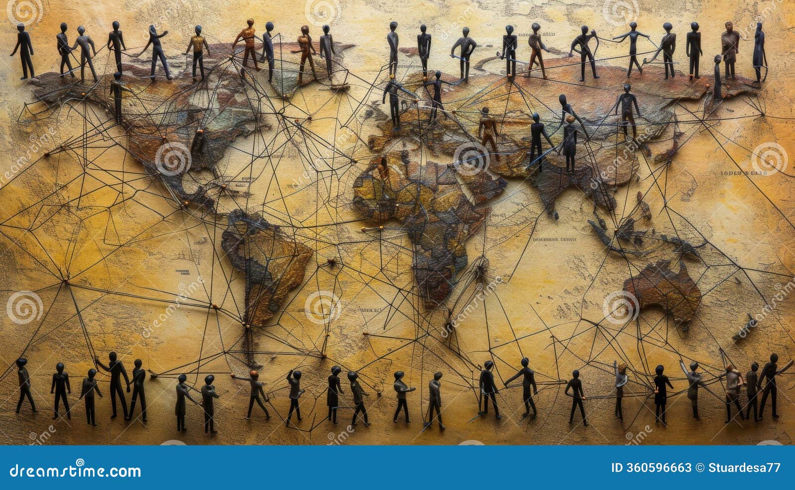 Abstract World Map with Human Figures and Connections Stock Image ...