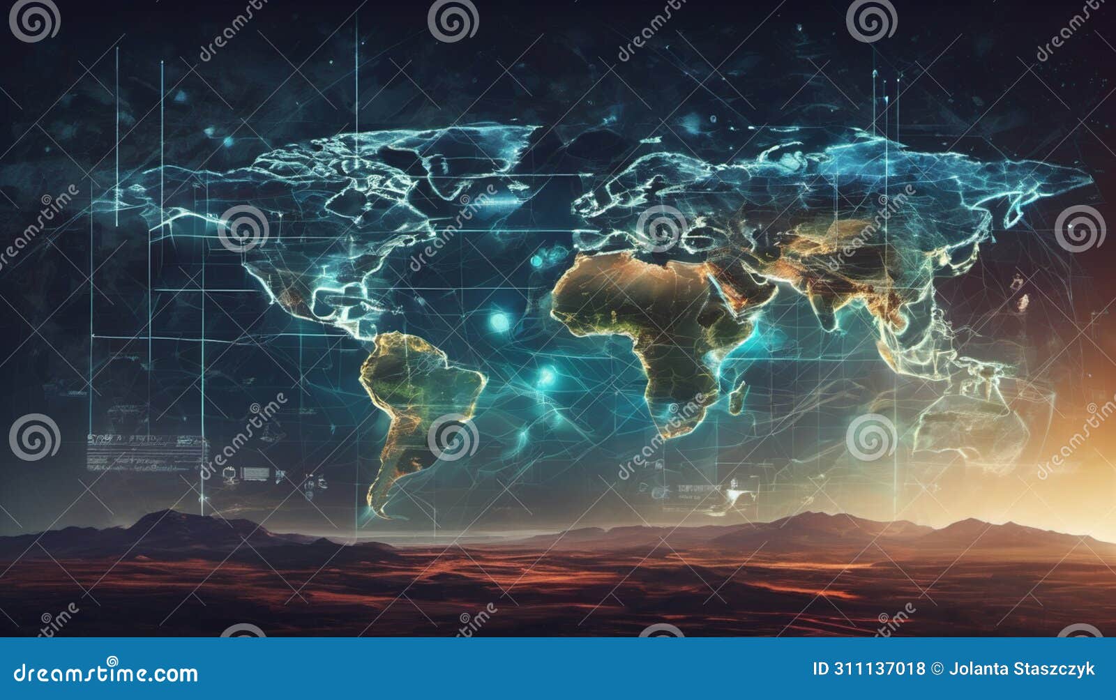 A World Lit Map, Generative Ai Stock Illustration - Illustration of ...