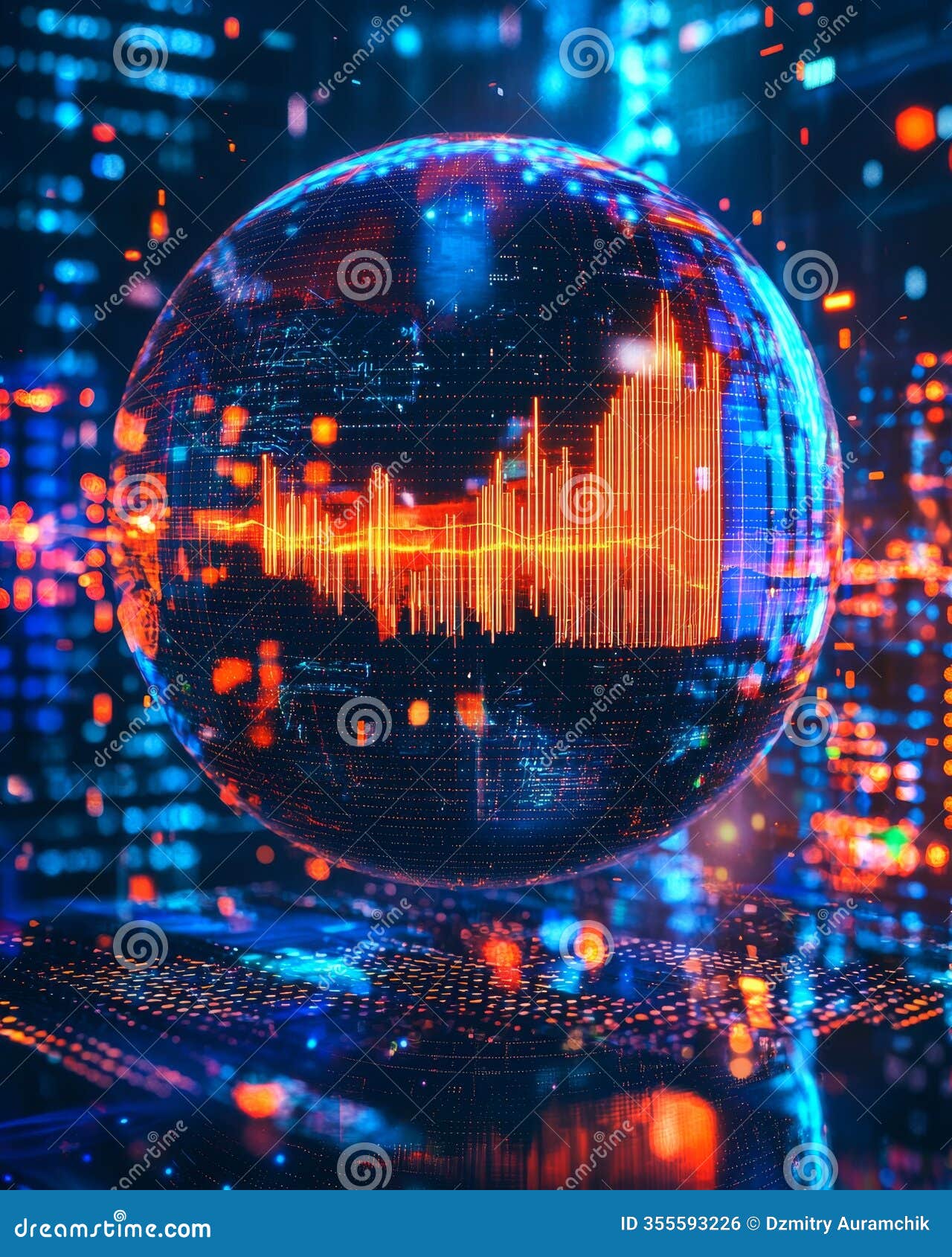 An Abstract World Map Overlaid on a Scene of Technological Elements ...