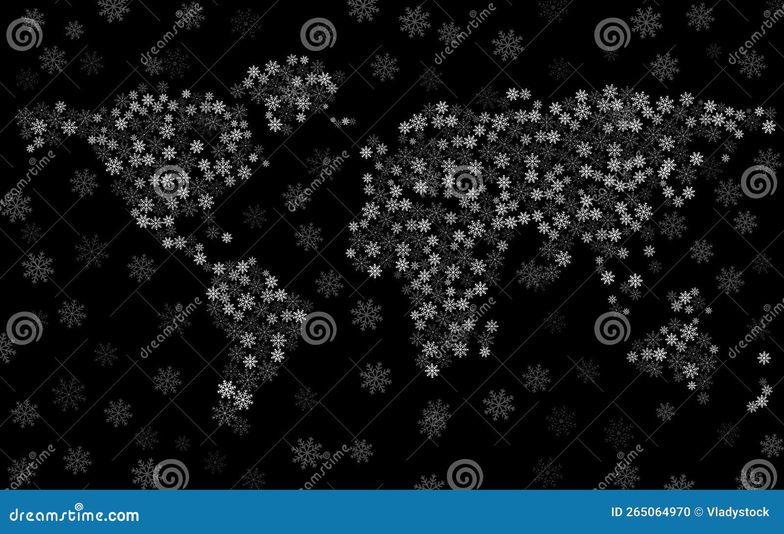 Abstract World Map of Snowflakes, Christmas Background Stock Vector ...
