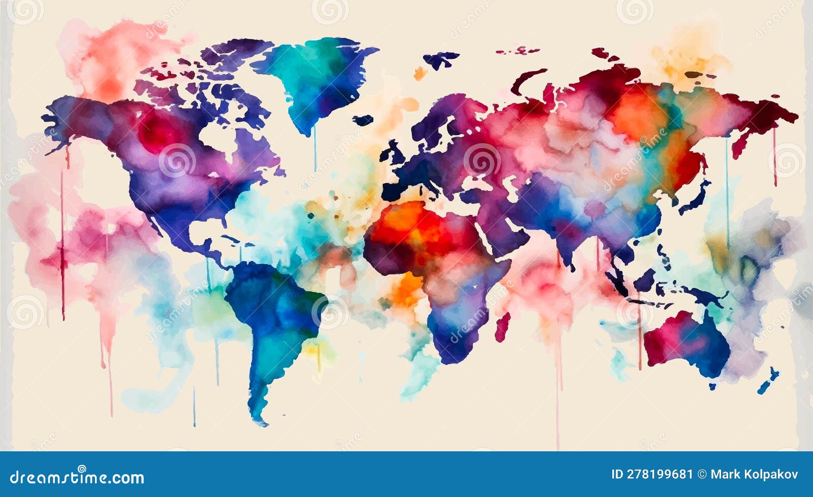 Abstract World Map. Watercolour Background Colored Continents Stock ...