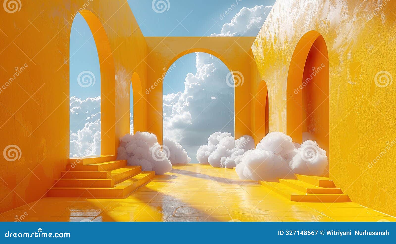 Abstract Yellow Architecture with Clouds Stock Illustration ...