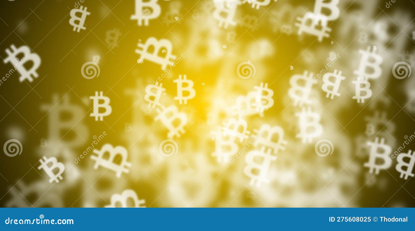 Abstract Yellow Background with Flying Bitcoin Logos Stock Illustration ...