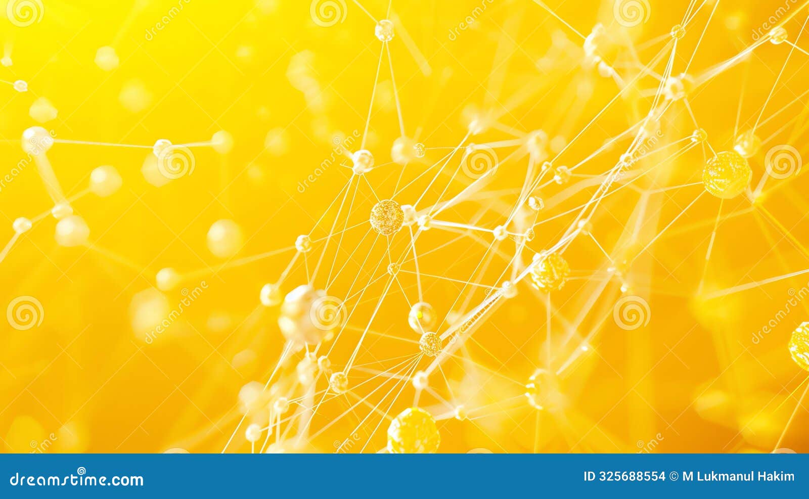 Abstract Yellow Background with Interconnected Lines, Dots, and Glowing ...