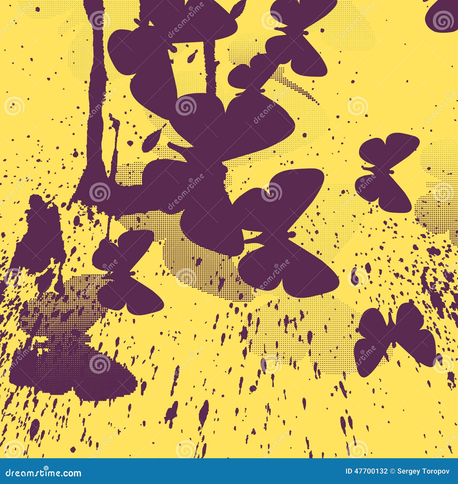 Abstract Yellow Background with Purple Butterflies Stock Vector ...