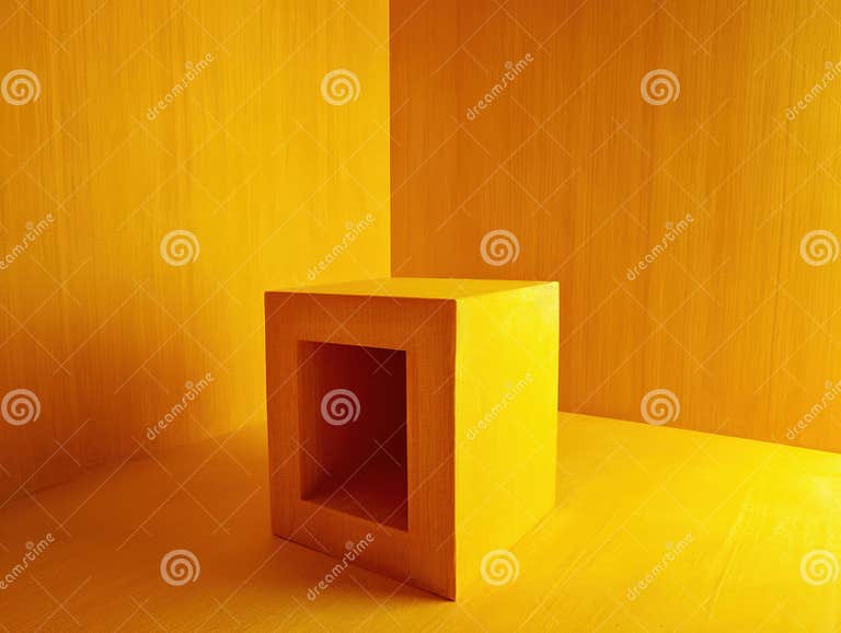 Abstract Yellow Block with an Empty Square Hole in the Center Stock ...