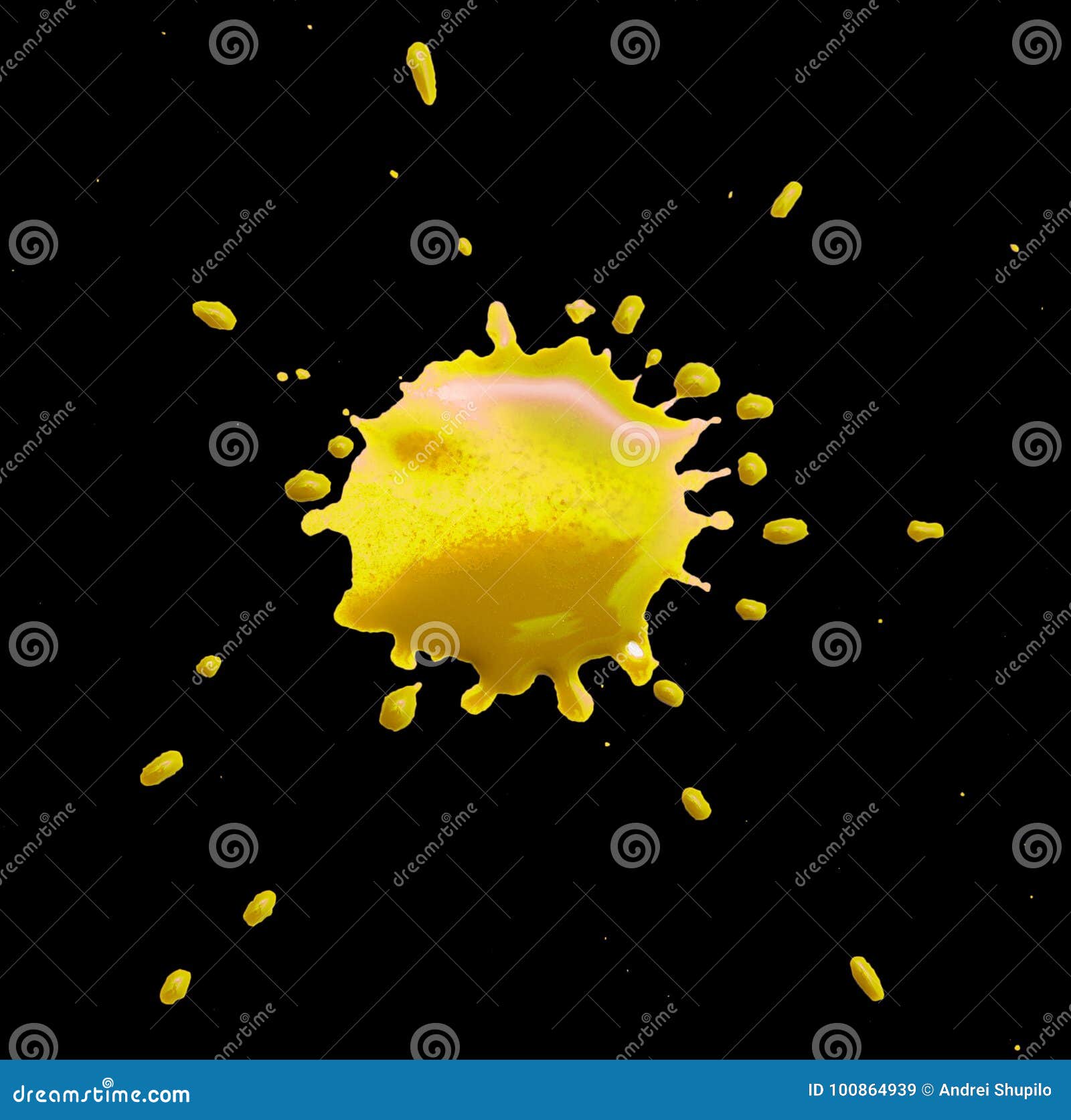 Abstract Yellow Blotch Drops on a Black Background Stock Image - Image ...
