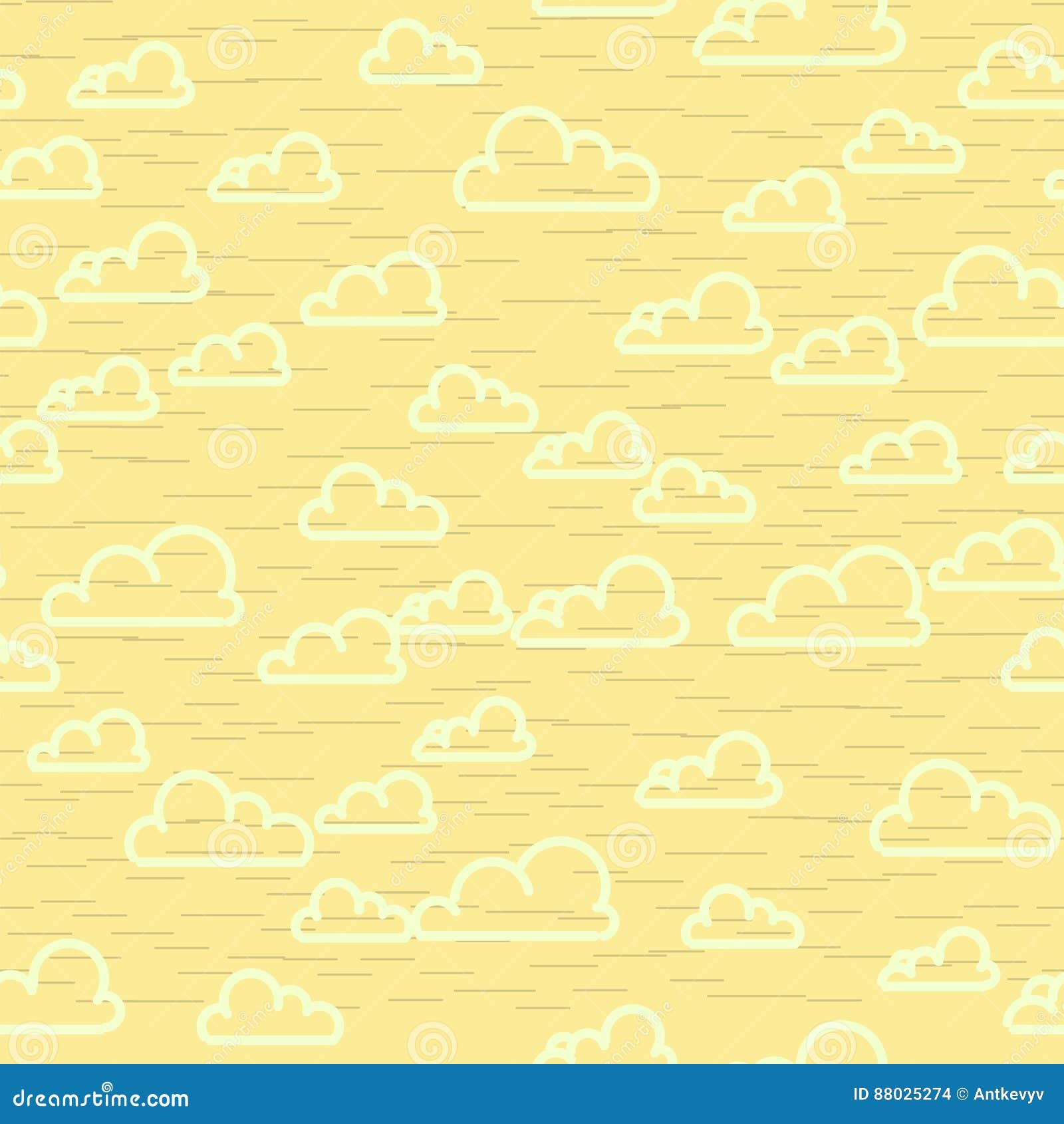Abstract Yellow Cloudy Sky Seamless Pattern. Clouds Lines Bright Stock ...