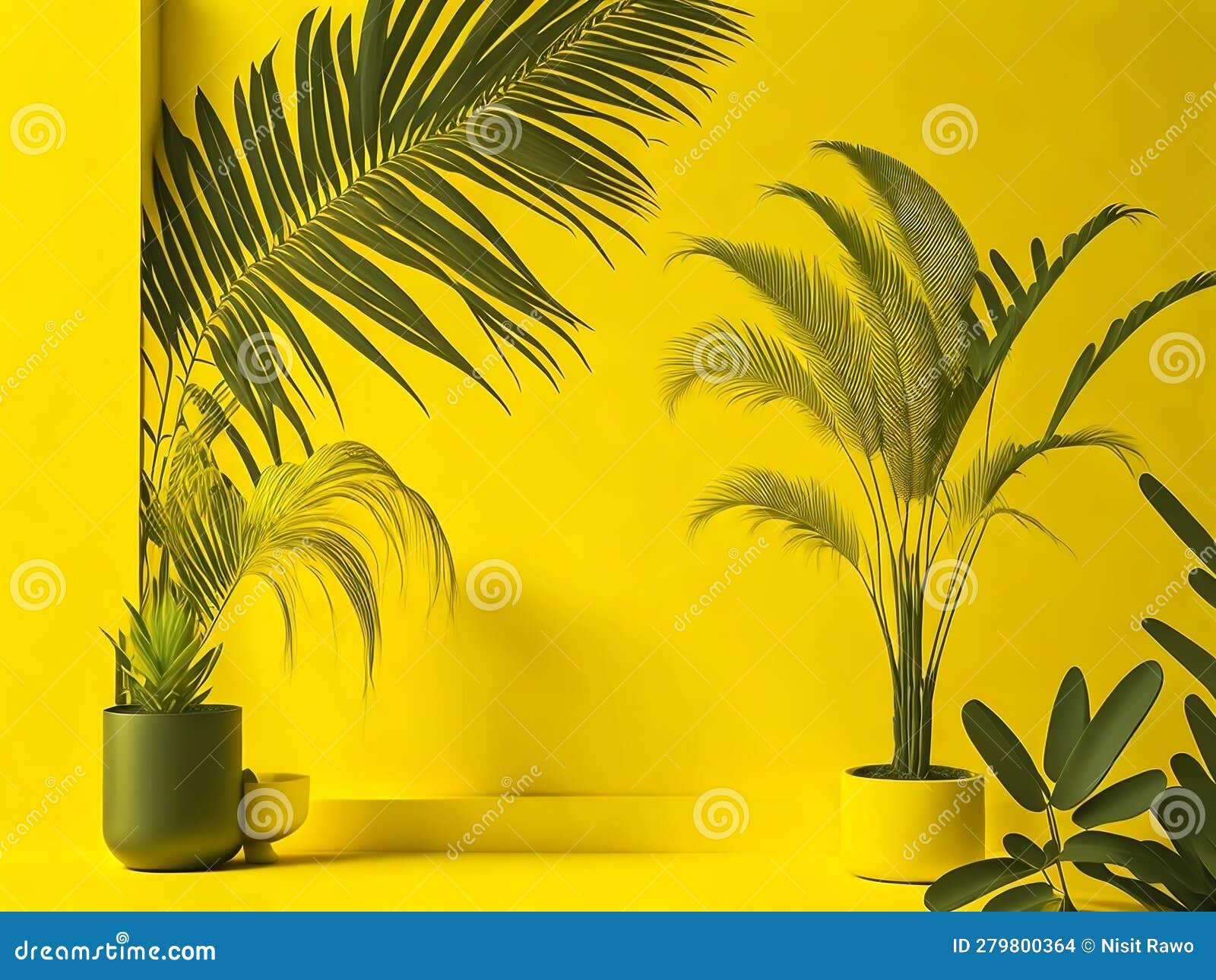 Yellow Color Studio Background with Palm Leave. Generative AI Stock ...