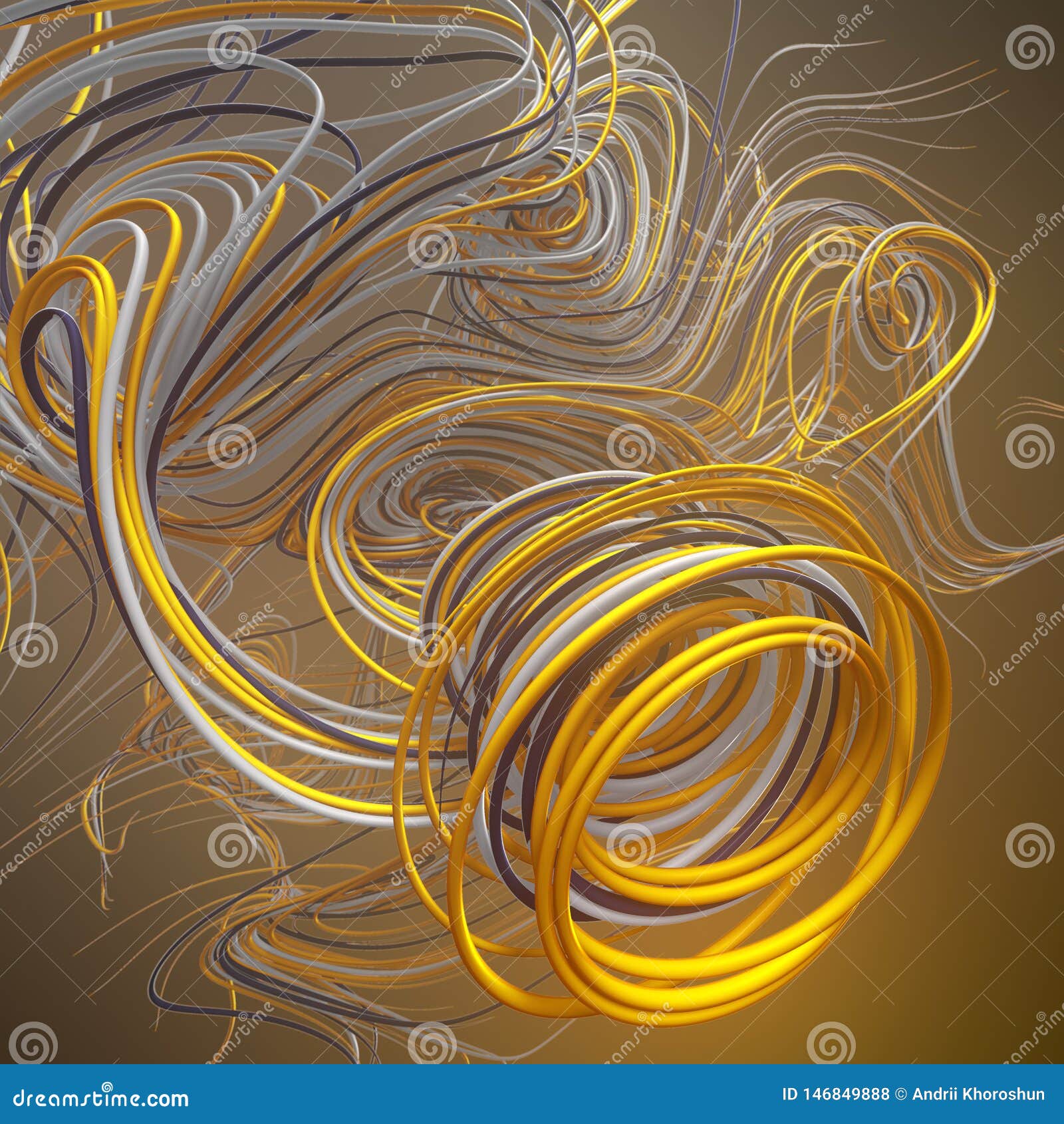 Interlacing Abstract Yellow Colored Curves. Computer Generated ...