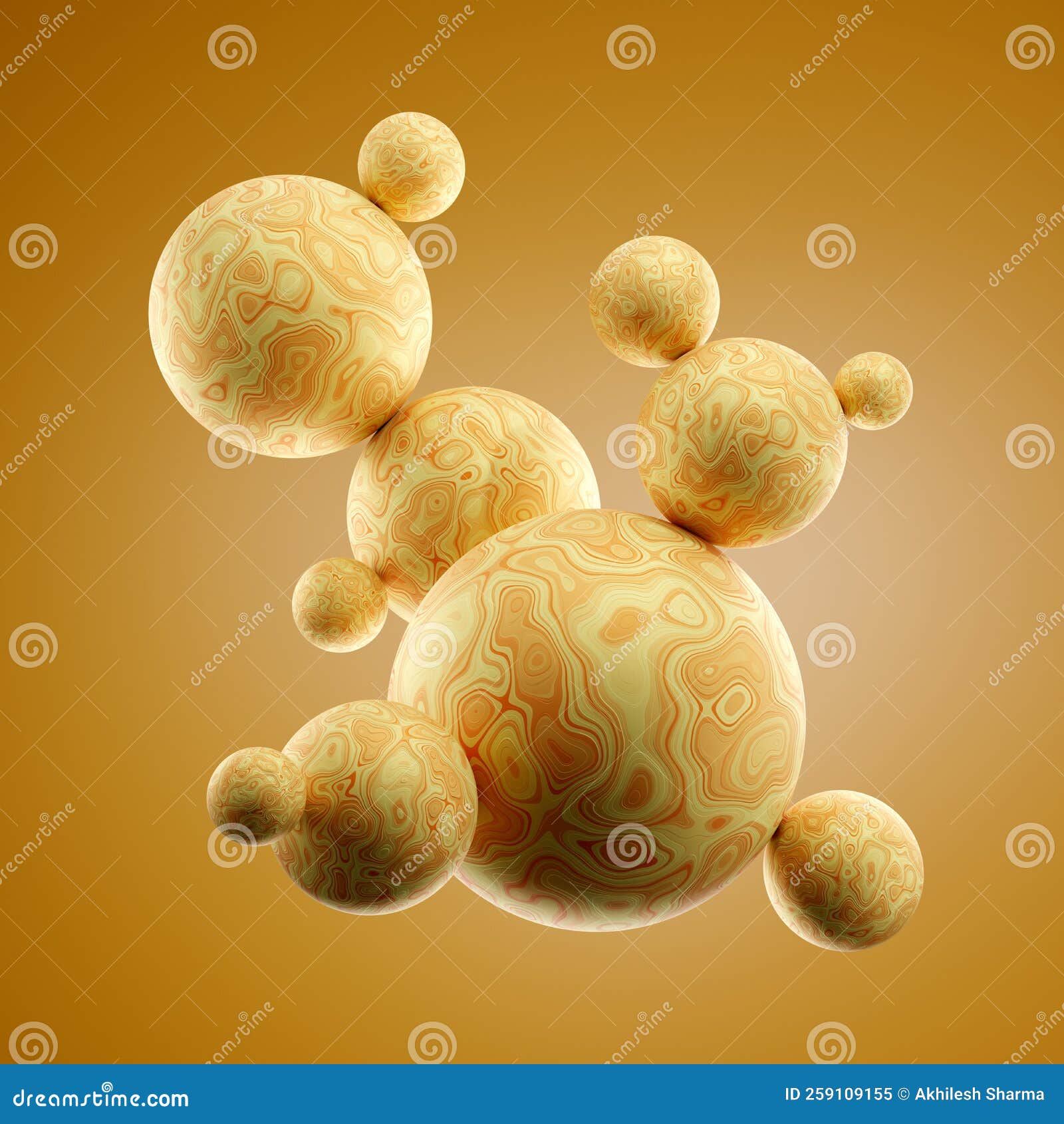 Abstract Yellow 3D Spheres, Marbles, Orbs or Planets - 3D Illustration ...