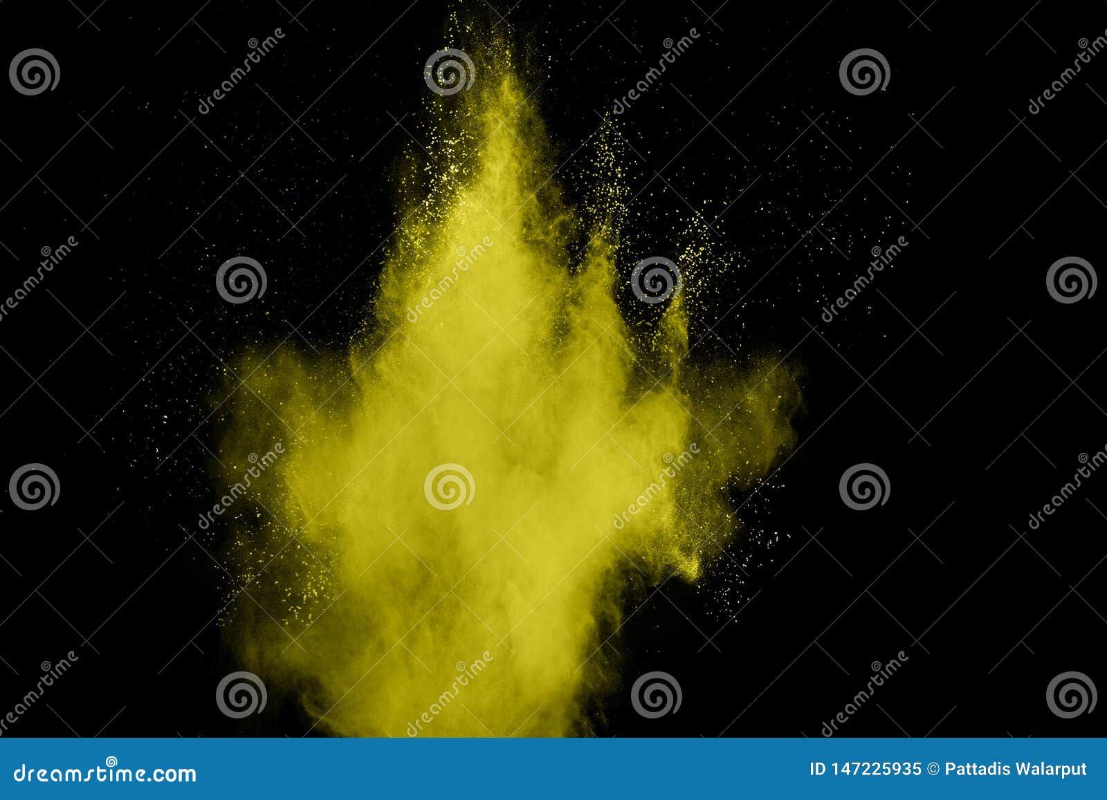 Abstract Yellow Dust Explosion on Black Background. Freeze Motion of ...