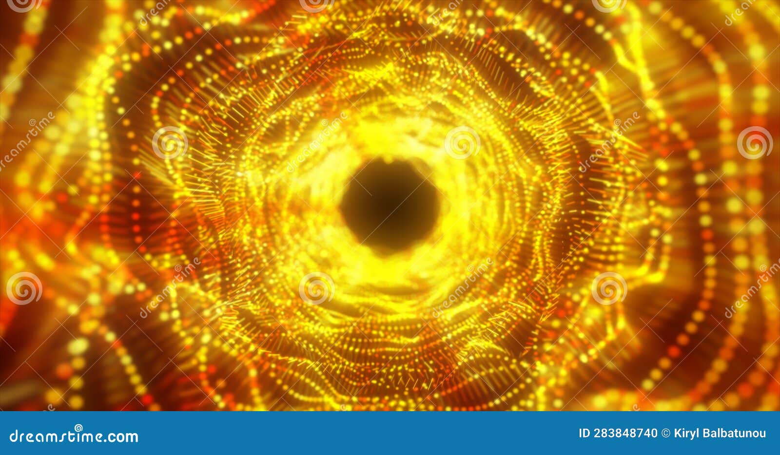 Abstract Yellow Energy Tunnel Made of Particles and a Grid of High-tech ...