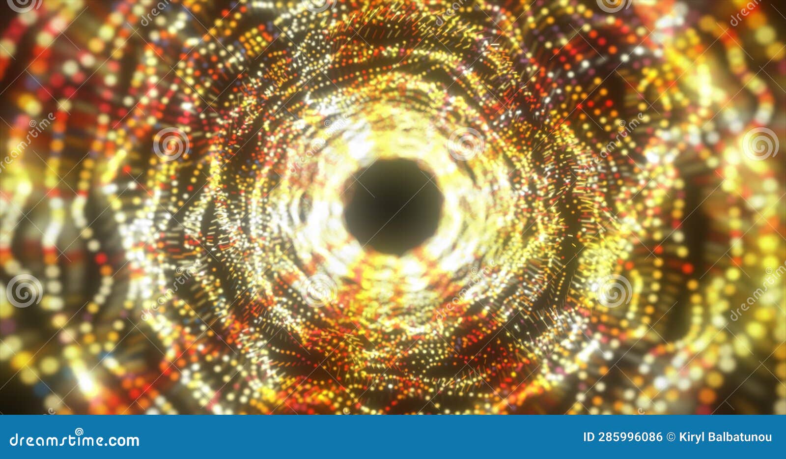 Abstract Yellow Energy Tunnel Made of Particles and a Grid of Lines ...