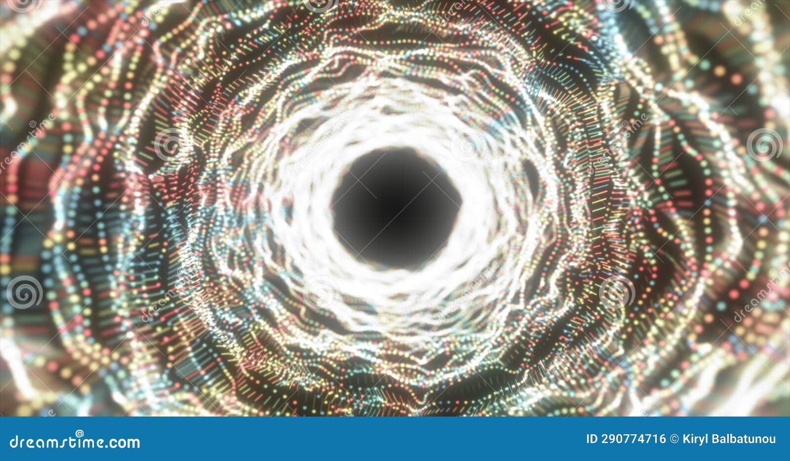 Abstract Yellow Energy Tunnel Made of Particles and a Grid of High-tech ...