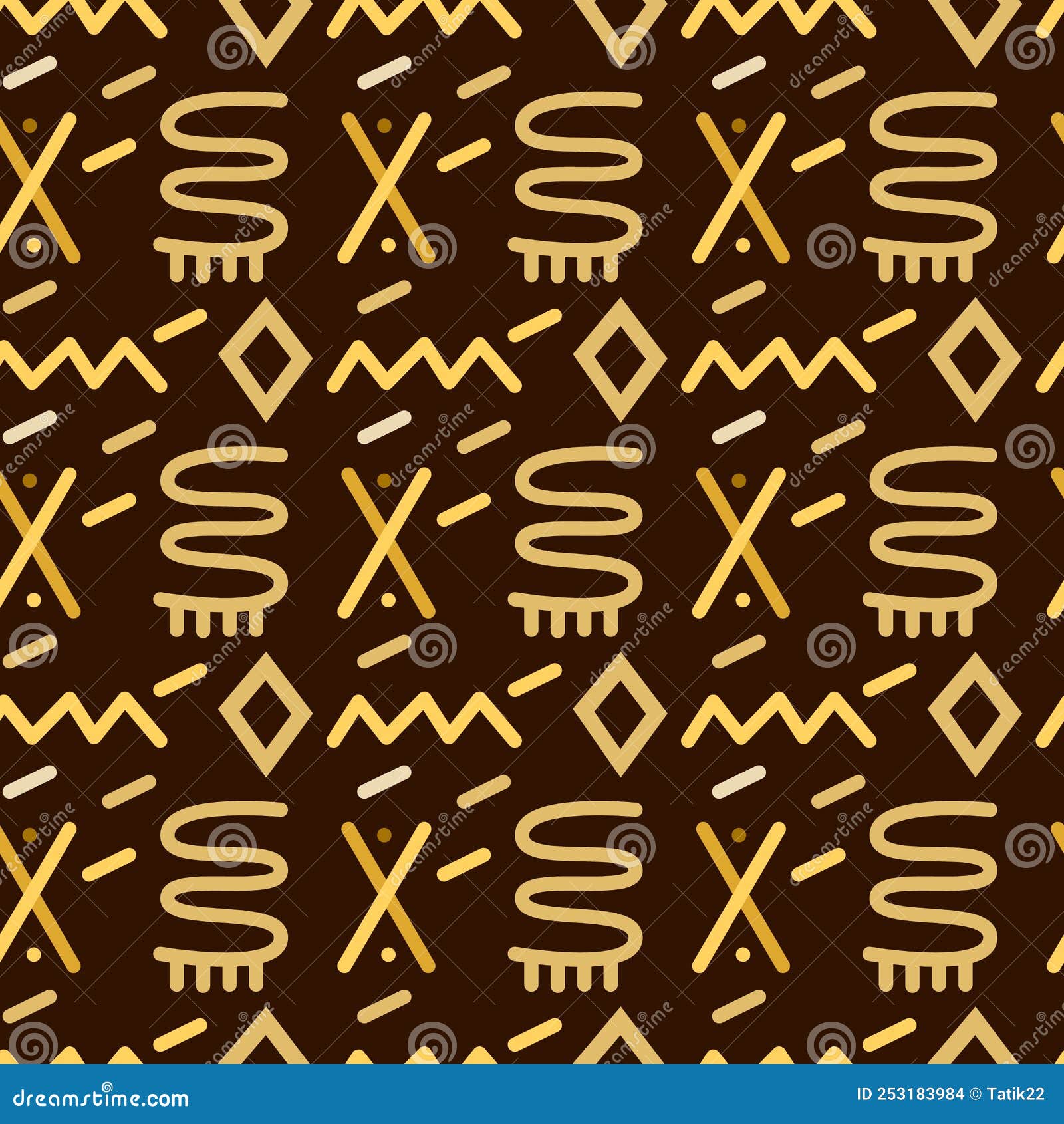 Abstract Yellow Ethnic Pattern on a Brown Background Stock Vector ...