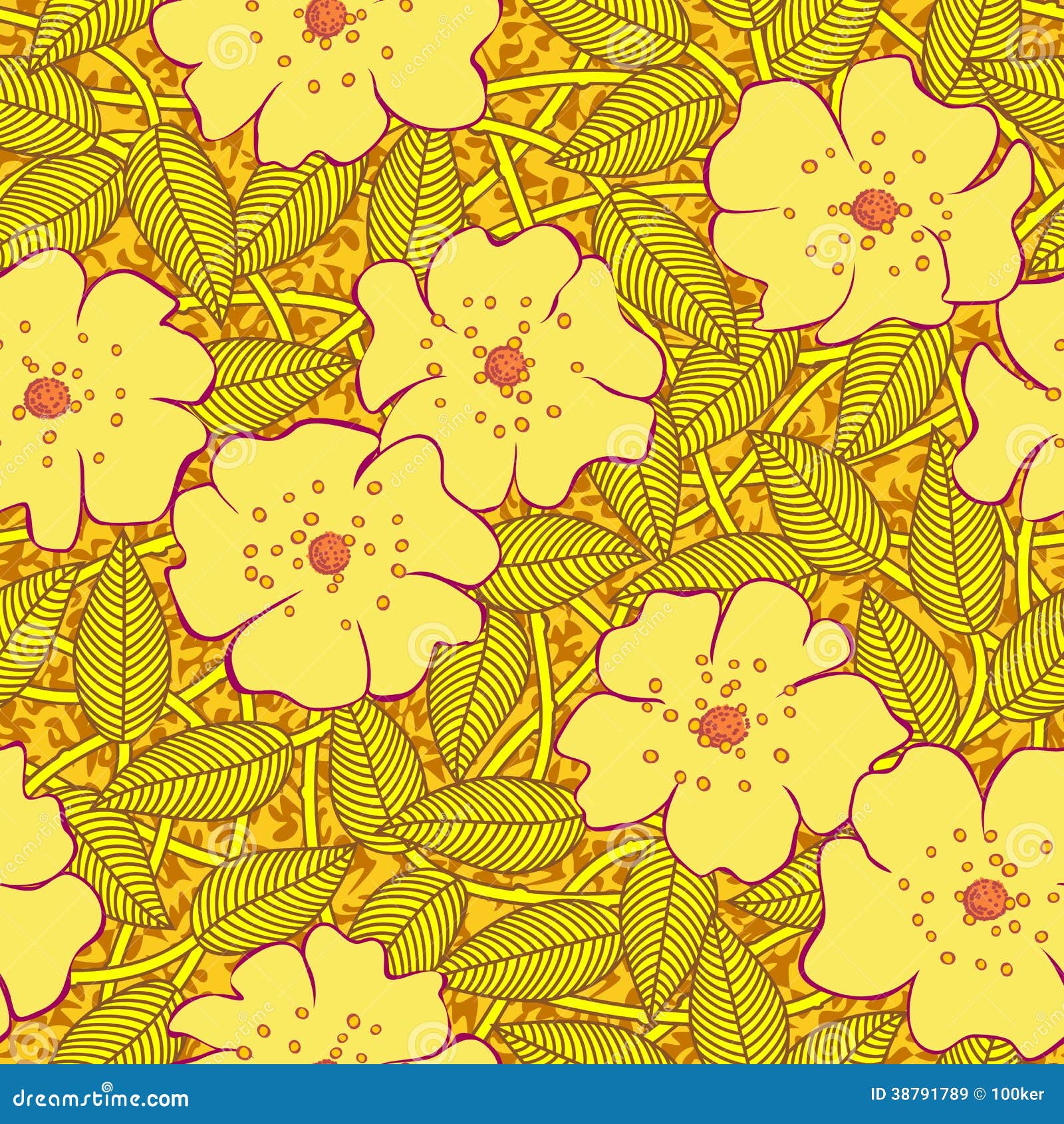 Abstract Yellow Flowers Seamless Pattern Stock Vector - Illustration of ...