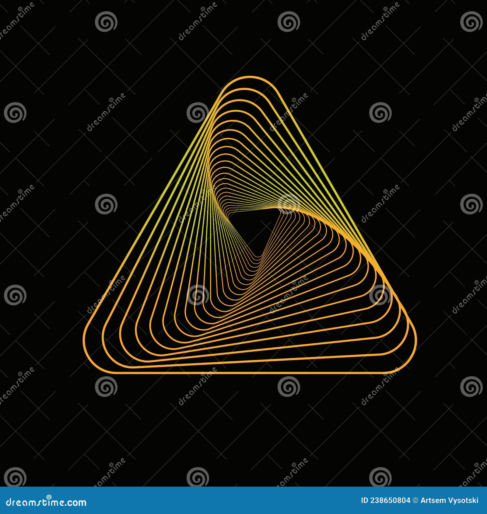 Abstract Yellow Geometric Triangle Spirograph on Black Background Stock ...
