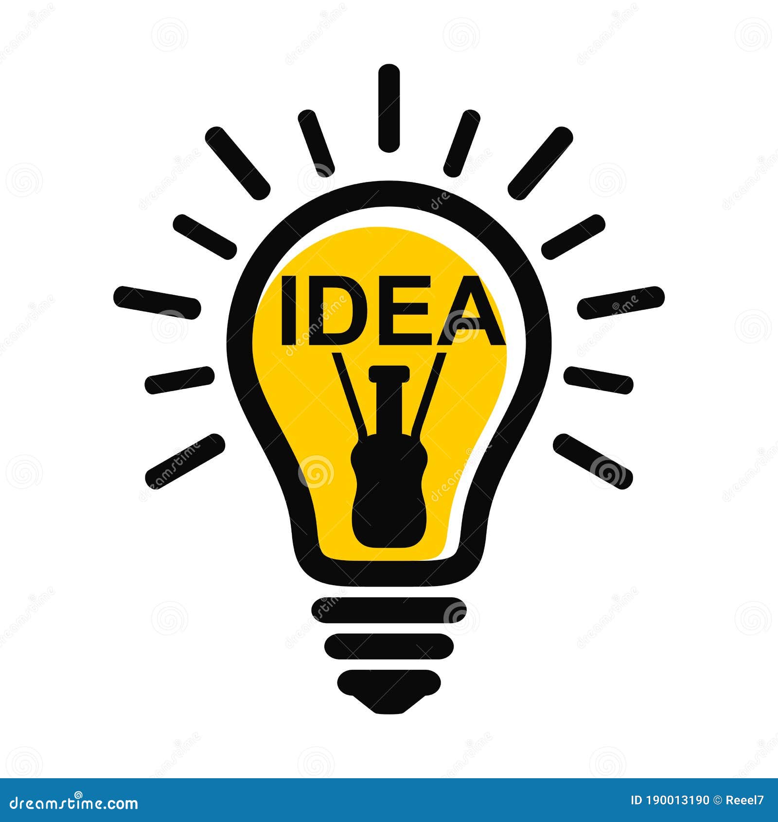 Abstract Yellow Idea Light Bulb Icon with Rays. Stock Vector ...