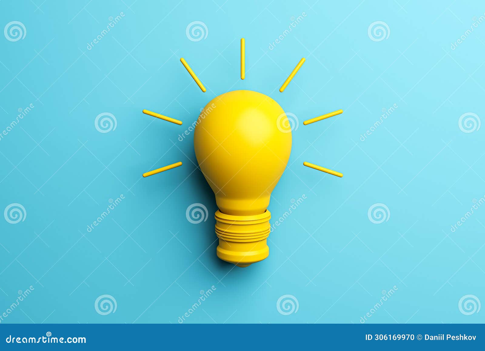 Abstract Yellow Light Bulb on Blue Background. Idea, Creativity and ...