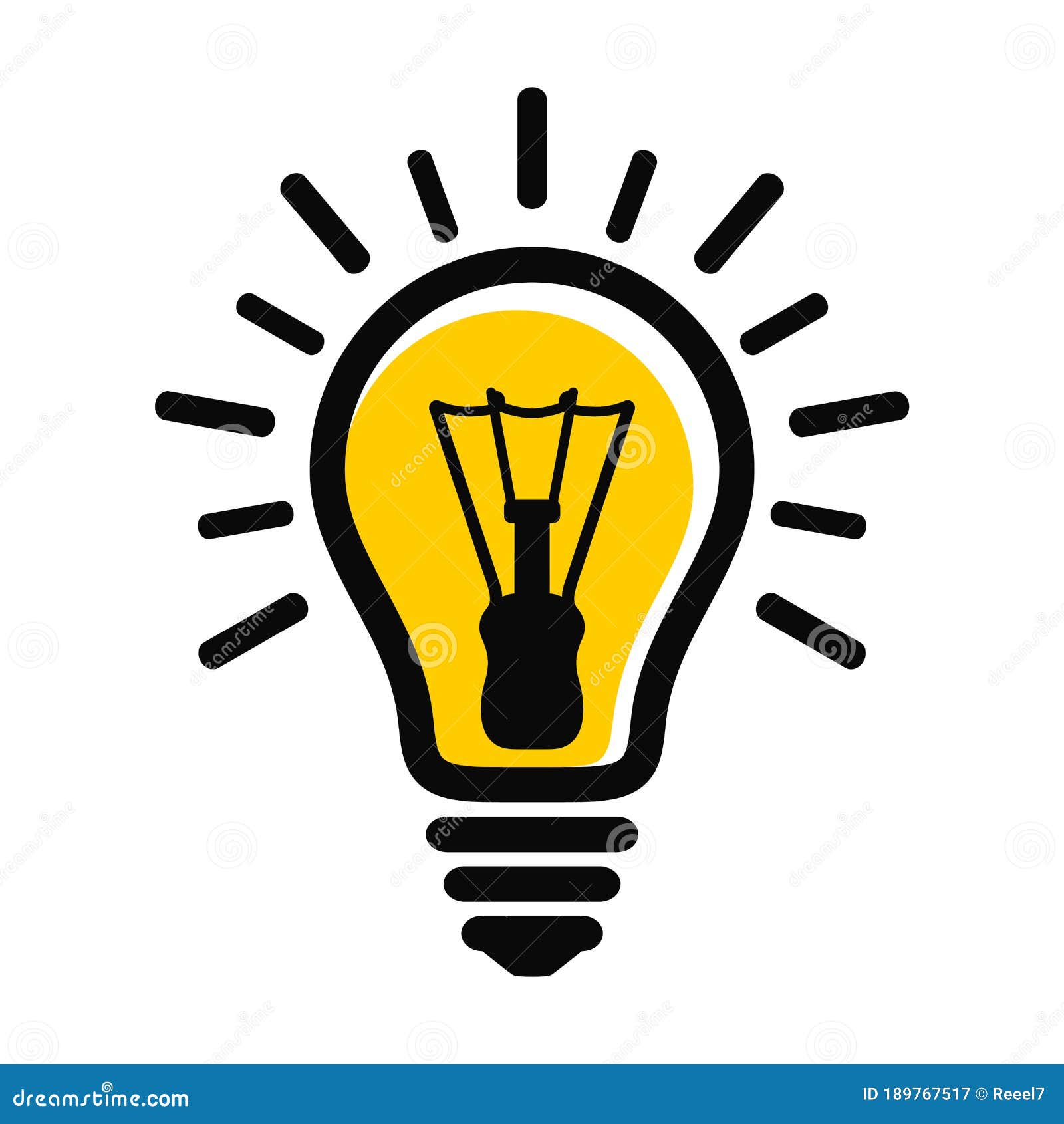 Abstract Yellow Light Bulb Icon with Rays, Idea and Creativity Symbol ...