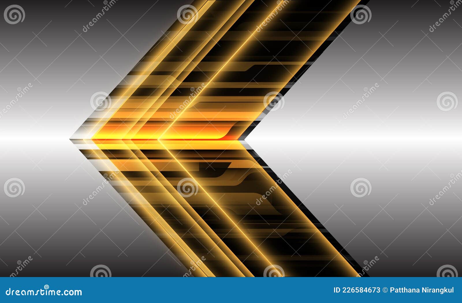 Abstract Yellow Light Cyber Arrow Direction Geometric Dynamic on Silver ...